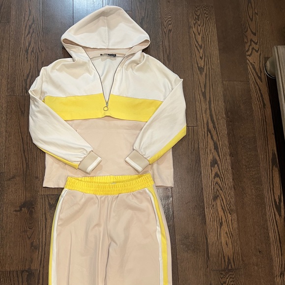 Zara | Tops | Zara Yellow Tan And White Stripe Tracksuit | Poshmark